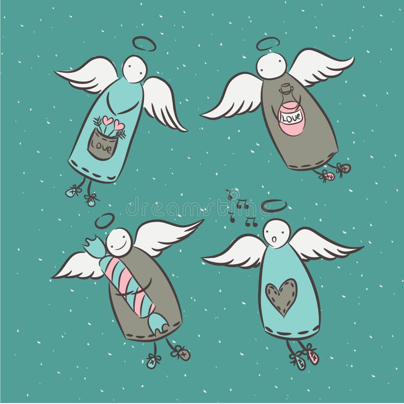 Postcard with Cartoon Angels Stock Vector - Illustration of angel ...