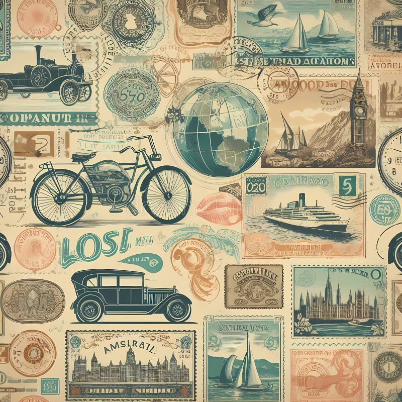 Postcard Collage Vintage-inspired Pattern. Stock Illustration ...