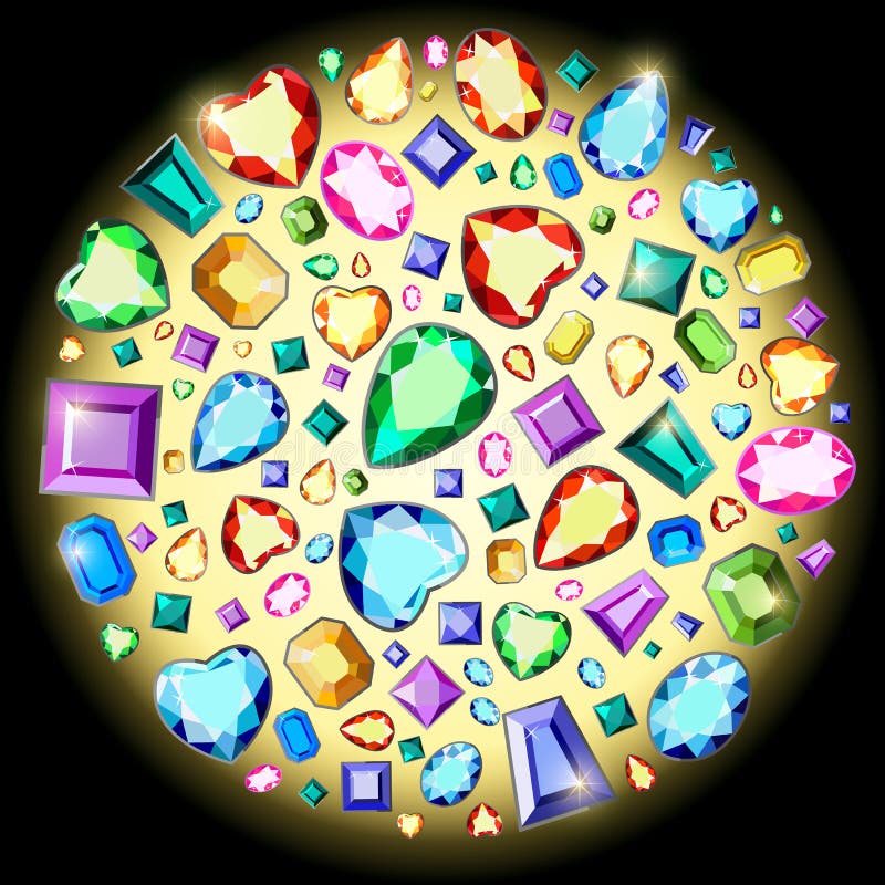 Postcard with Colorful Gems. Colored Gems of Different Cut Stock Vector ...
