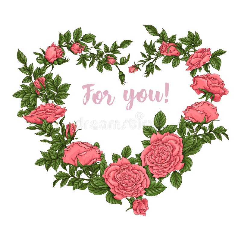 Postcard Coral Roses. Hand Drawing Vector Illustration Stock ... Postcard Coral Roses. Hand Drawing Vector Illustration Stock ...