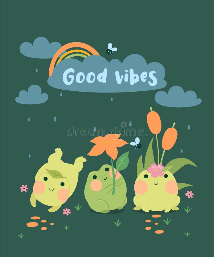 Postcard with Cute Frogs in the Rain. Vector Graphics Stock Vector ...