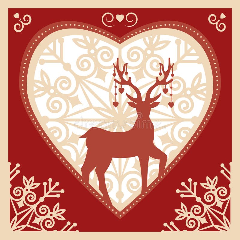 Postcard with a Deer in Love, Color Vector Illustration Vintage Stock ...