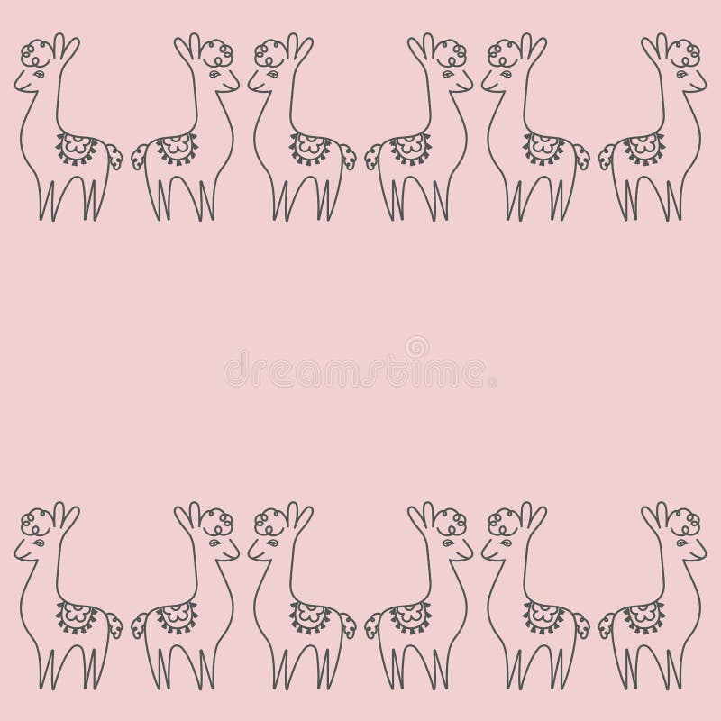 Postcard Design Template, Cute Lama. Border, Vector Stock Illustration ...