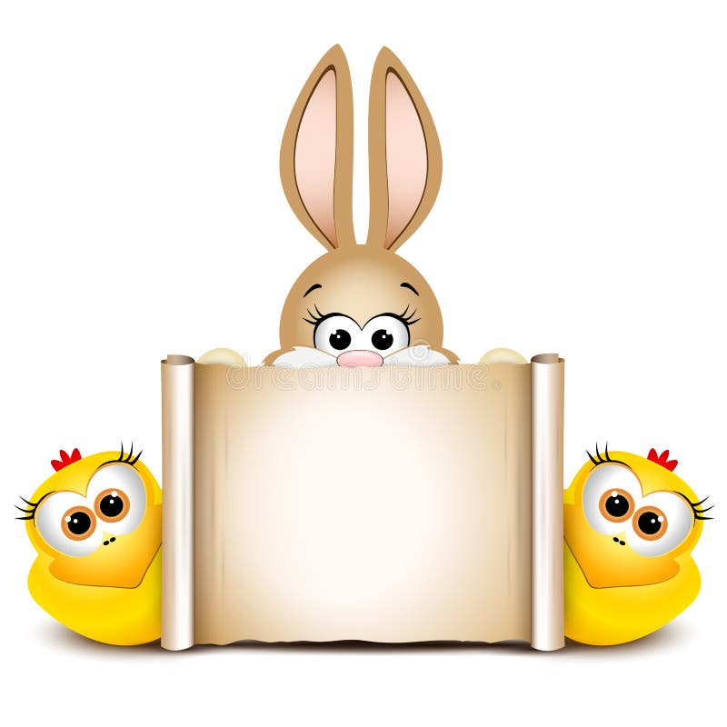 Postcard Design Template. Easter Bunny with Two Funny Chicken Stock ...