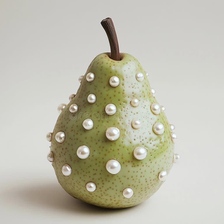 A Postcard Featuring a Pear Adorned with Pearl Pins on a White ...