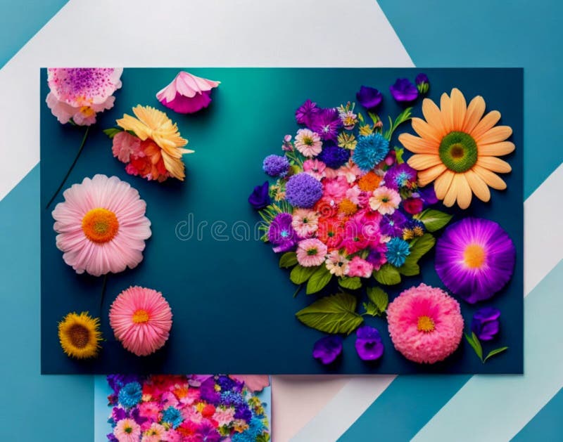 Postcard. Flowers are Beautiful on a Blue Background Stock Illustration ...