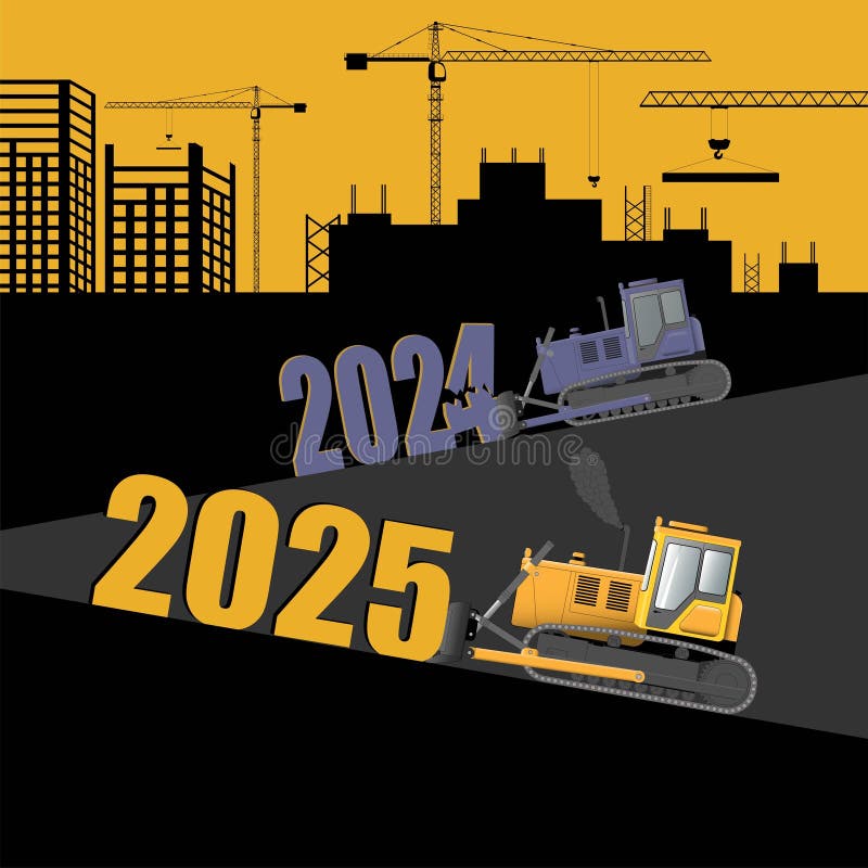 Postcard Happy New Year 2025. the Work of Caterpillar Bulldozers Stock ...