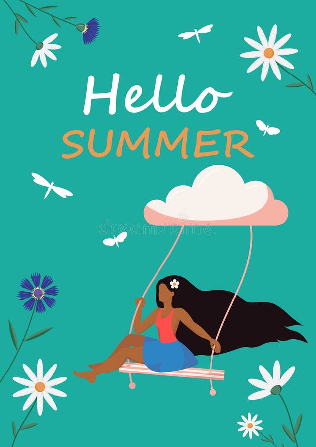 Postcard with a Girl on a Swing Stock Vector - Illustration of girl ...