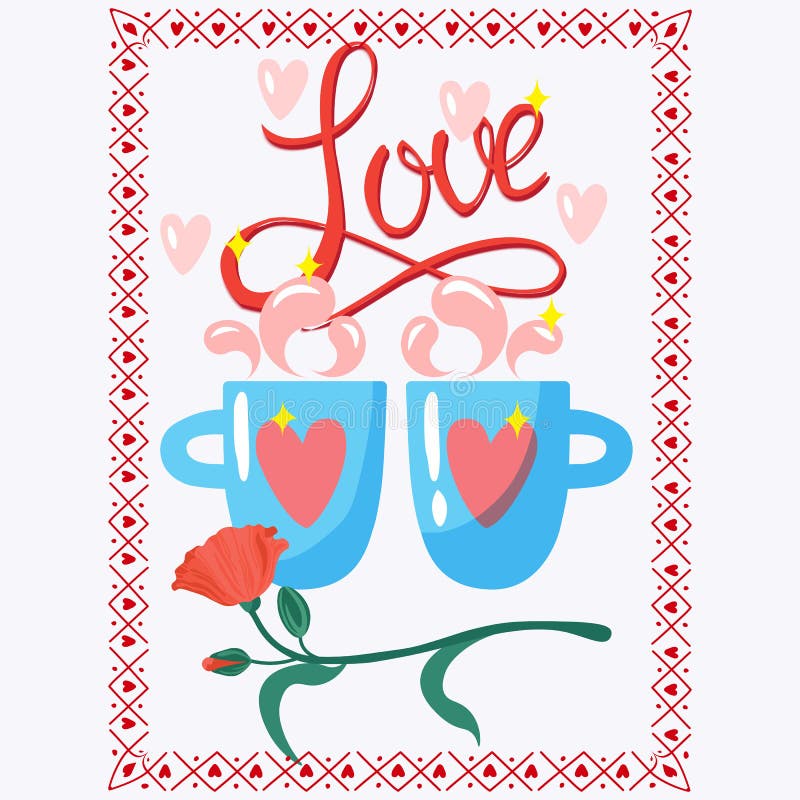Postcard Love Happy Valentine`s Day Festive Vector Illustration Stock