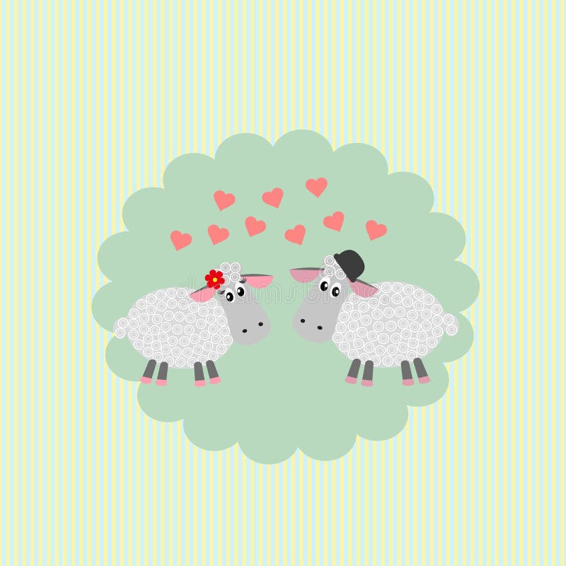 Postcard with Loving Couple Sheep Stock Illustration - Illustration of ...