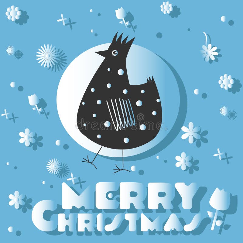 Postcard Merry Christmas and Bird Stock Illustration - Illustration of ...