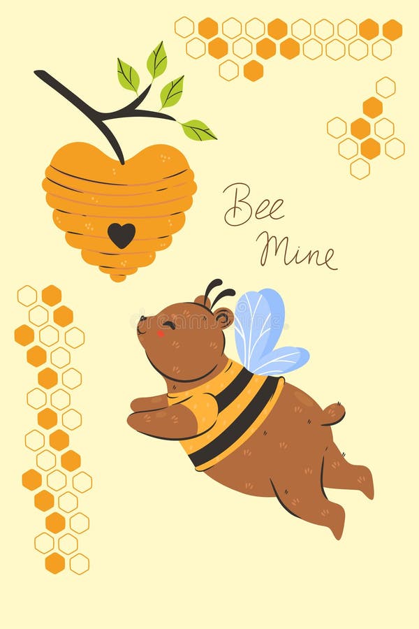 Postcard or Poster with a Cute Bee Bear. Vector Graphics Stock Vector ...