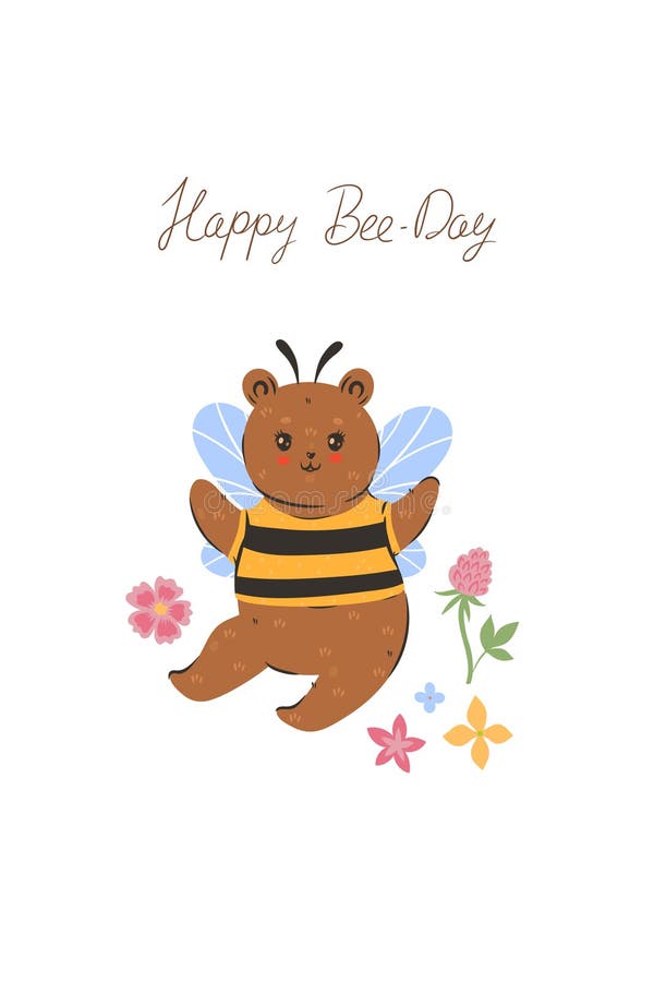 Postcard or Poster with a Cute Bee Bear. Vector Graphics Stock Vector ...