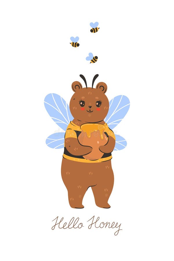 Postcard or Poster with a Cute Bee Bear. Vector Graphics Stock Vector ...