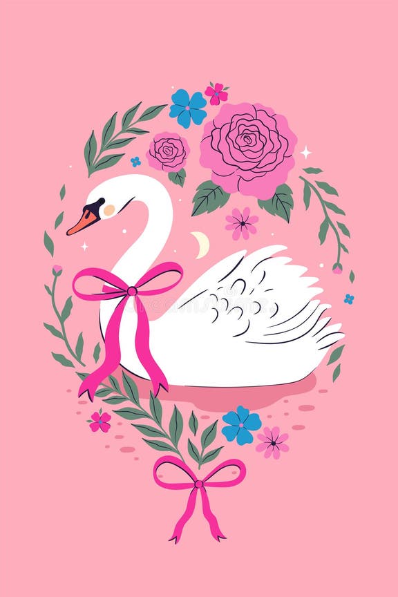 Postcard or Poster with a Swan and Flowers. Vector Graphics Stock ...
