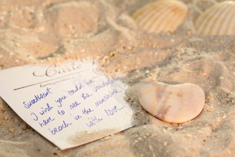 Postcard in the sand stock photo. Image of shells, symbol - 38978574