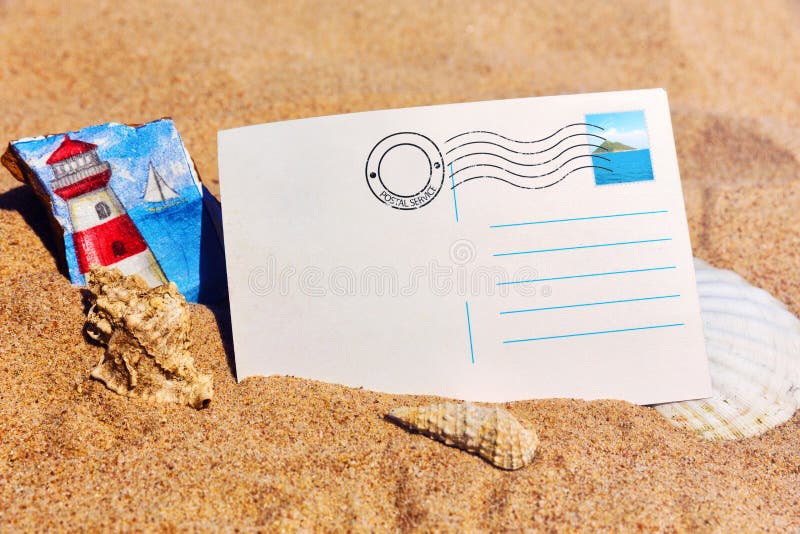Postcard on a beach stock image. Image of post, banner - 36093041