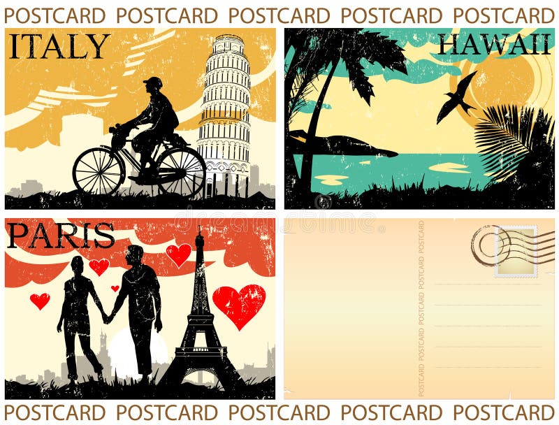 Postcard set stock vector. Illustration of landscape, lover - 6521747