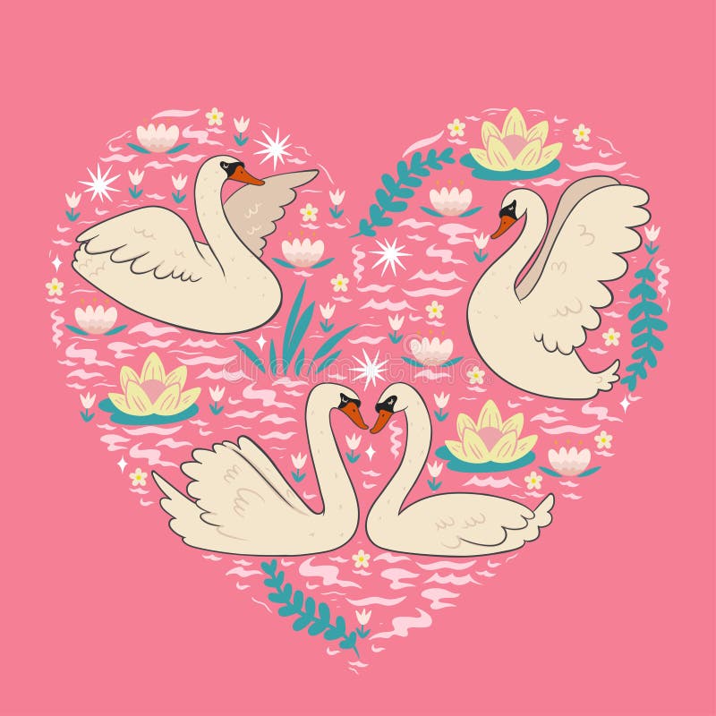 Postcard with Swans on the Pond. Vector Graphics Stock Vector ...