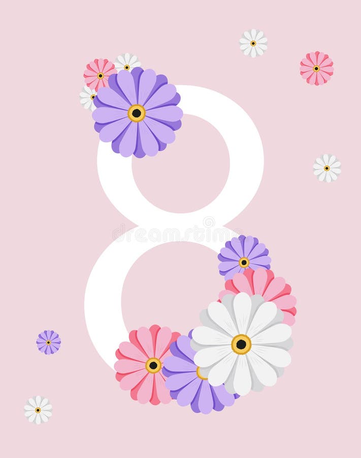 Postcard Template for March 8th or 8th Birthday. Vector Illustration ...