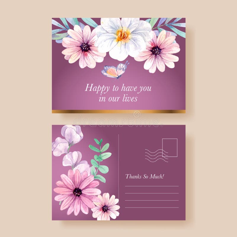 Postcard Template with Peri Spring Flower Concept,watercolor Style Stock Illustration ...