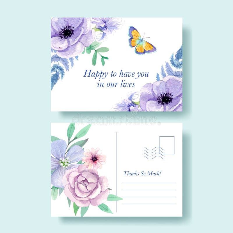 Postcard Template with Peri Spring Flower Concept,watercolor Style ...