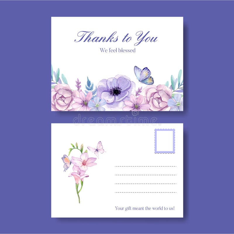 Postcard Template with Peri Spring Flower Concept,watercolor Style ...