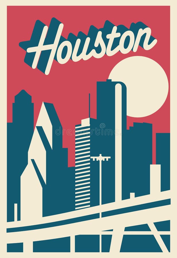 Houston Texas Neon Sign Skyline Stock Illustration - Illustration of ...