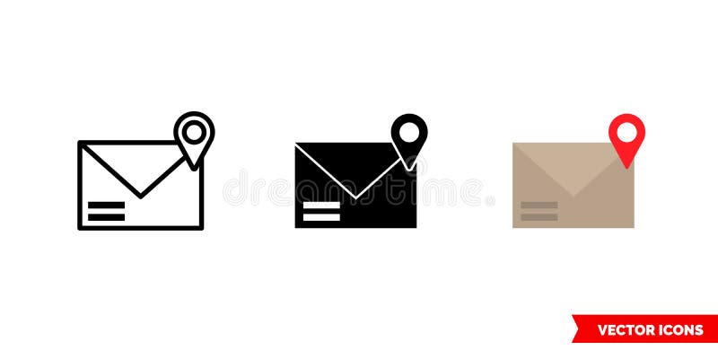 Postcode Icon of 3 Types Color, Black and White, Outline. Isolated ...