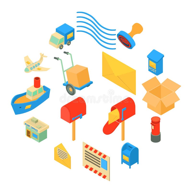 Poste Service Icons Set, Isometric Style Stock Vector - Illustration of ...