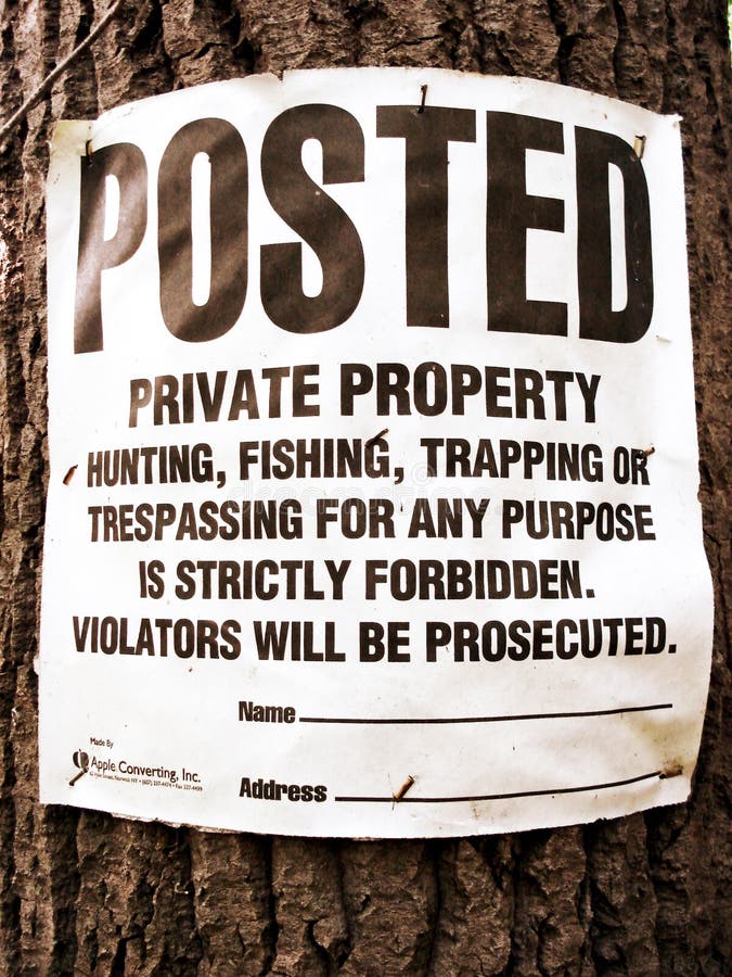 Private Property Sign on Tree in Country Land Estate Stock Photo ...