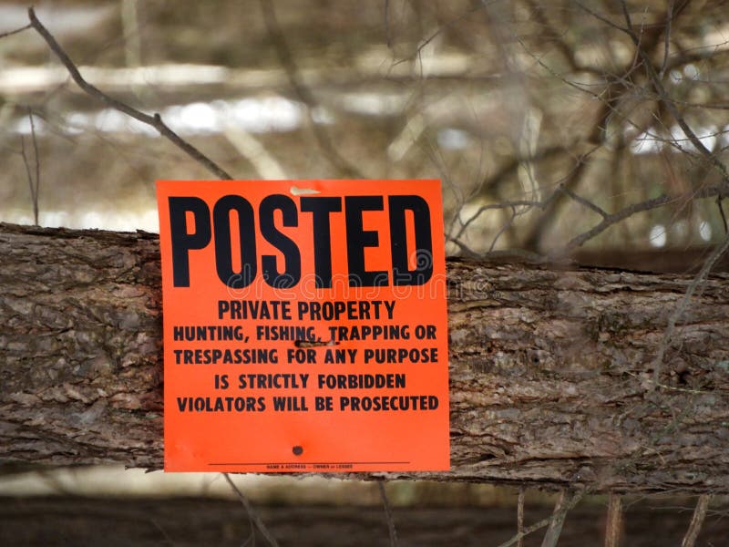 Orange Posted Sign on Fallen Tree in Forest Hiking Trail NYS Stock ...