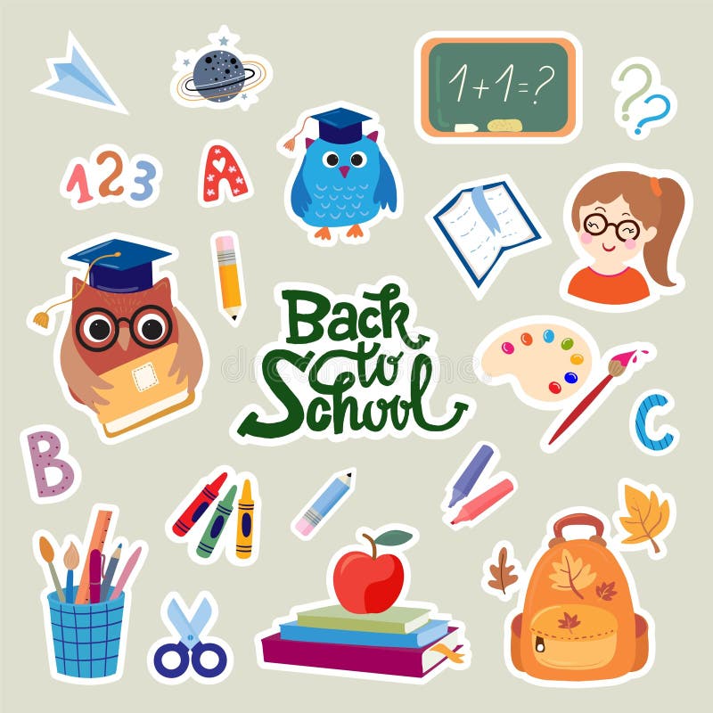 Back To School Stickers Supplies, Vector Design Stock Vector ...