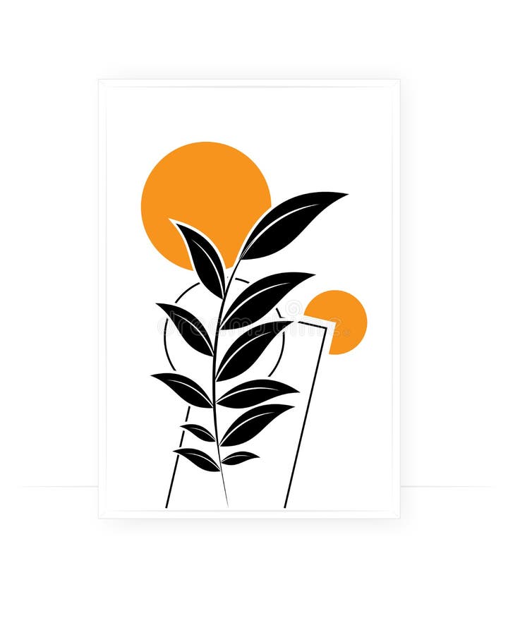 Abstract Poster Design, Vector. Branch with Leaves Silhouette and Sun ...