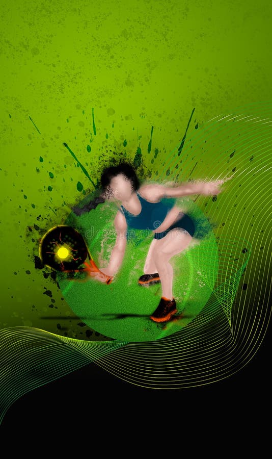 Poster with an Abstract Paddle Player with a Background Ball on a Green ...