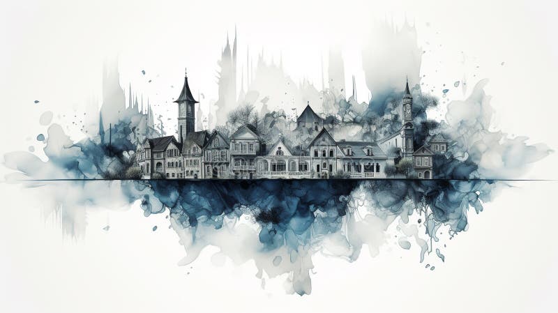 Poster Abstract Watercolor of the City. Sustainable Development Plan ...