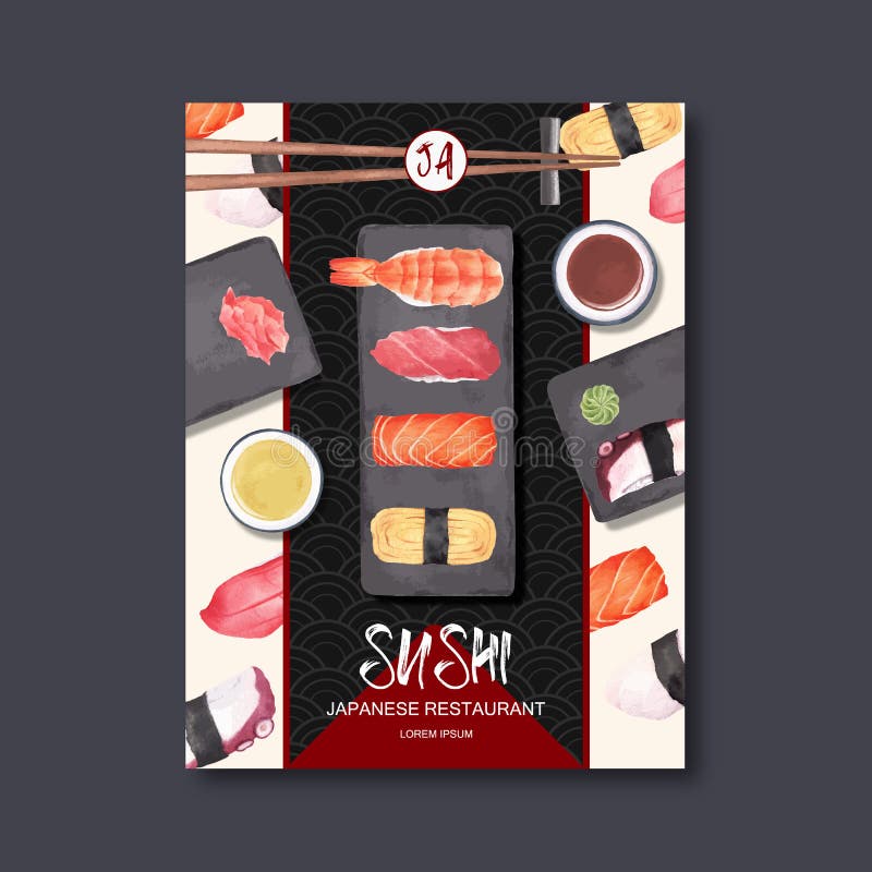 Poster for Advertisement of Sushi Restaurant. Vector Illustration ...