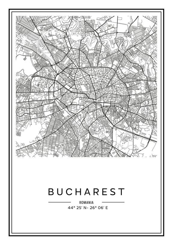 Black and White Printable Bucharest City Map, Poster Design. Stock ...