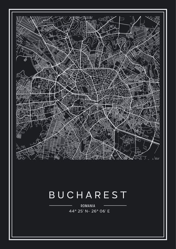 Black and White Printable Bucharest City Map, Poster Design. Stock ...