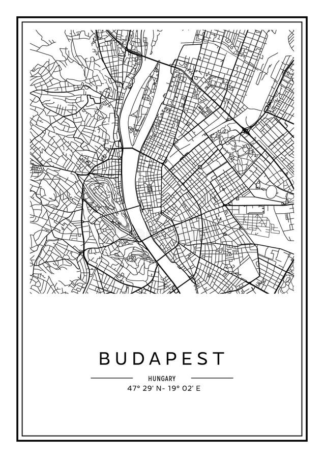 Black and White Printable Budapest City Map, Poster Design. Stock ...