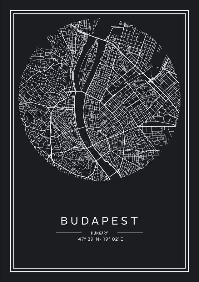 Black and White Printable Budapest City Map, Poster Design. Stock ...