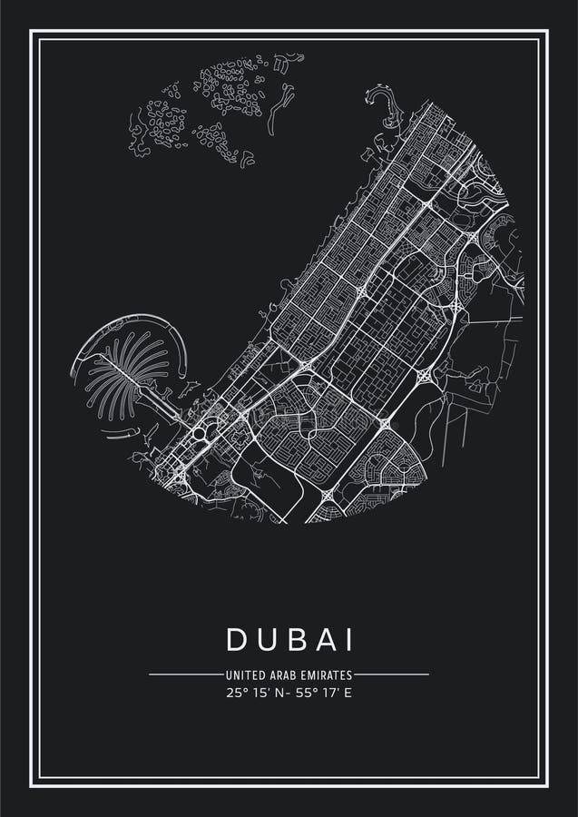 Black and White Printable Dubai City Map, Poster Design. Stock Vector ...
