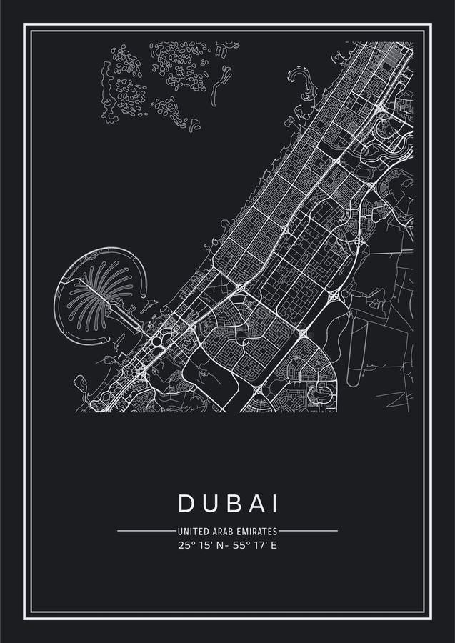 Black and White Printable Dubai City Map, Poster Design. Stock Vector ...