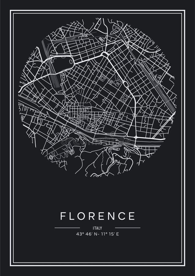 Black and White Printable Florence City Map, Poster Design. Stock ...