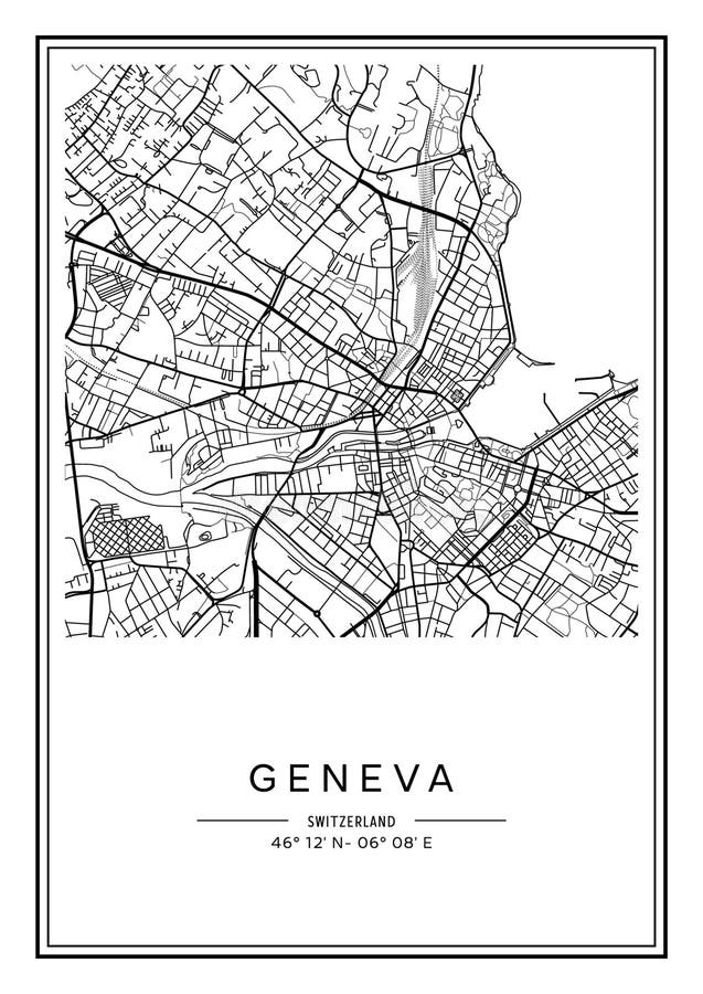 Black and White Printable Geneva City Map, Poster Design. Stock Vector ...
