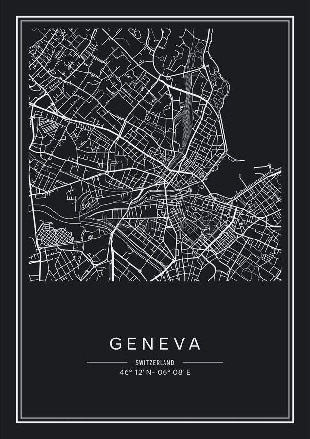 Black and White Printable Geneva City Map, Poster Design. Stock Vector ...