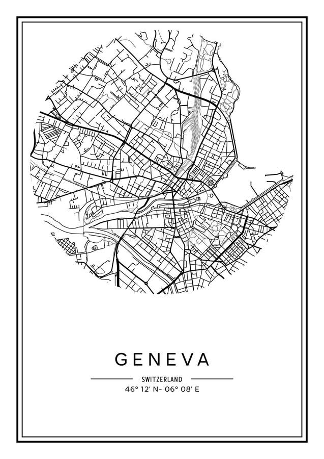 Black and White Printable Geneva City Map, Poster Design. Stock Vector ...