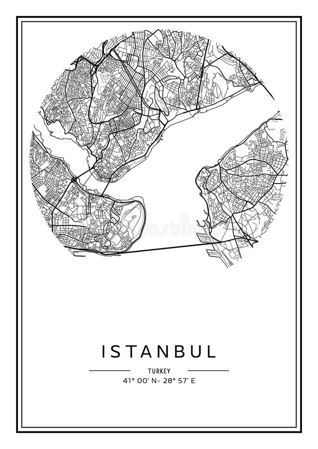 Black and White Printable Istanbul City Map, Poster Design. Stock ...