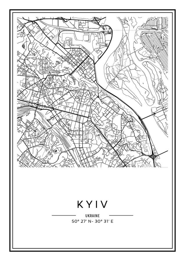 Black and White Printable Kyiv City Map, Poster Design. Stock Vector ...