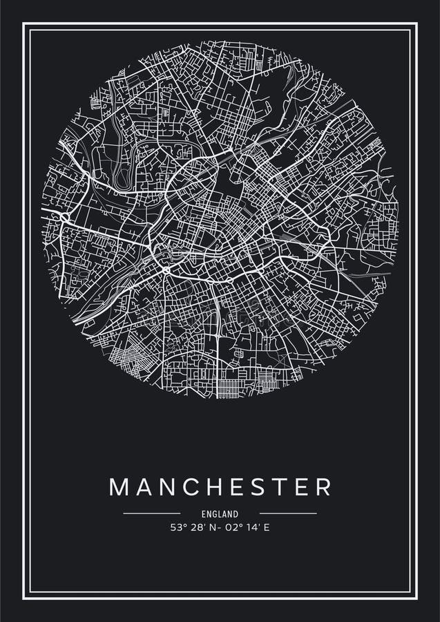 Black and White Printable Manchester City Map, Poster Design. Stock ...